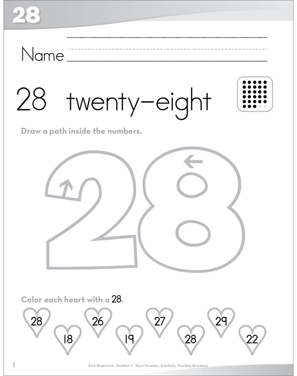 Number 28 (twenty-eight): Send-Home Pages | Printable Skills Sheets