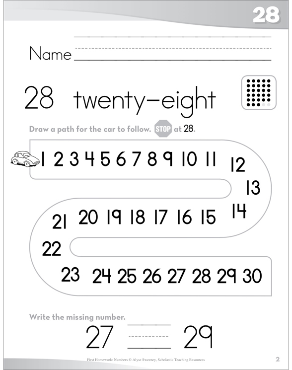 Number 28 (twenty-eight): Send-Home Pages | Printable Skills Sheets