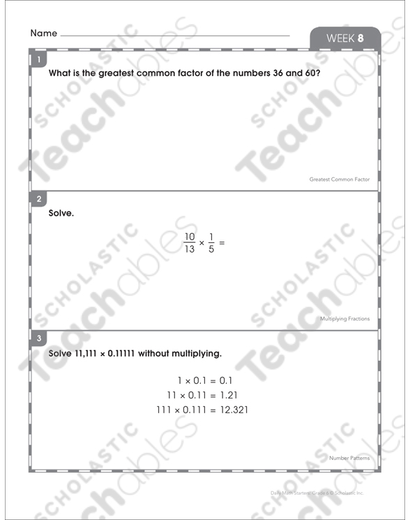 Week 8: 6th Grade Daily Math Starters | Printable Skills Sheets