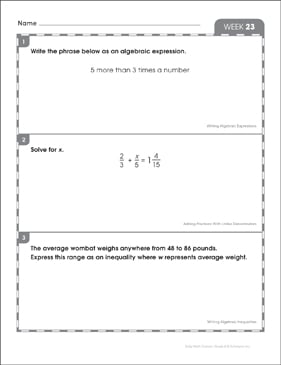 6th Grade Algebraic Expressions Worksheets
