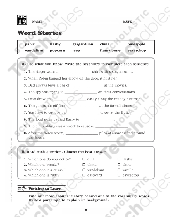 Word Stories: Grade 4 Vocabulary | Printable Skills Sheets