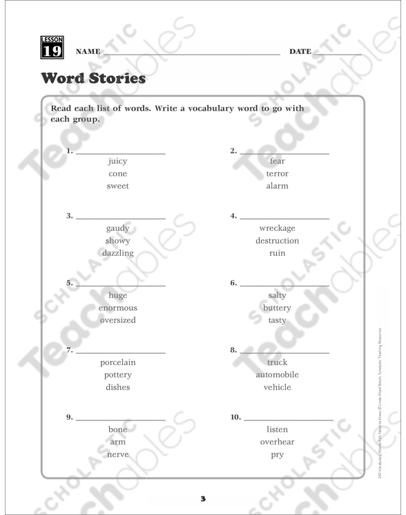 Word Stories: Grade 4 Vocabulary | Printable Skills Sheets
