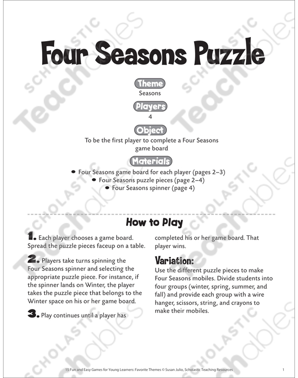 Four Seasons Puzzle (Skill-Building Game) | Printable Games, Puzzles ...