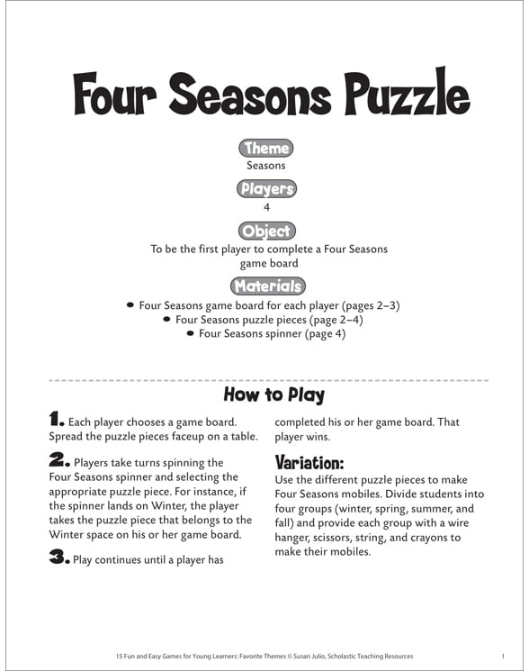 Four Seasons Puzzle (Skill-Building Game) | Printable Games, Puzzles ...