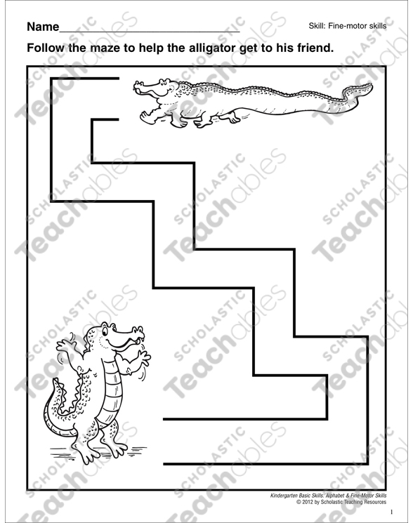Alligator Maze: Fine-Motor Skills | Printable Skills Sheets and Mazes