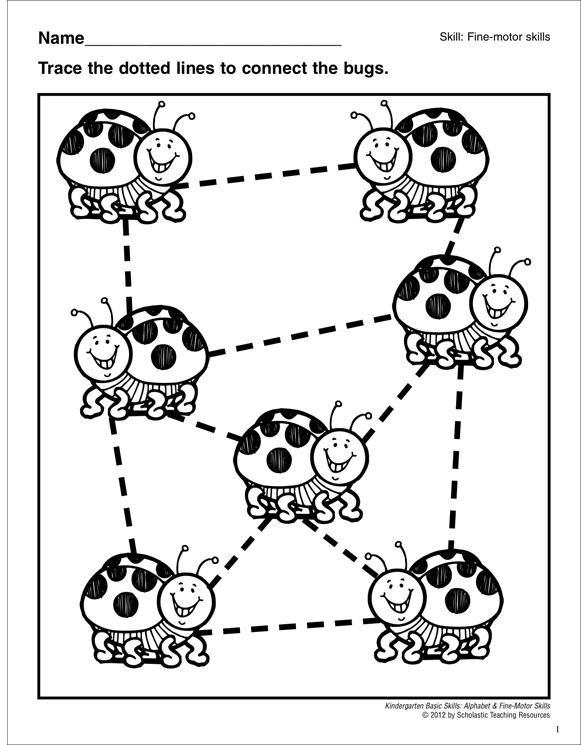 Tracing Angled Lines Ladybugs: Fine-Motor Skills | Printable Skills Sheets