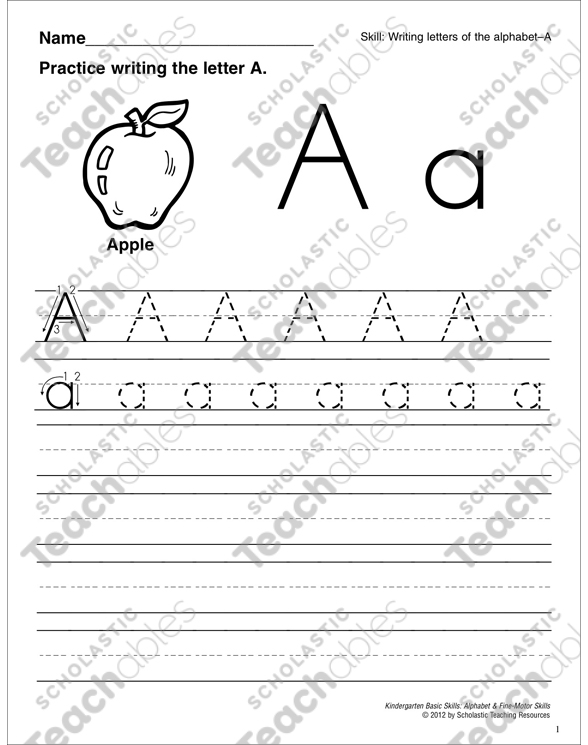 Learning the Letter A: Basic Skills (Alphabet) | Printable Skills Sheets