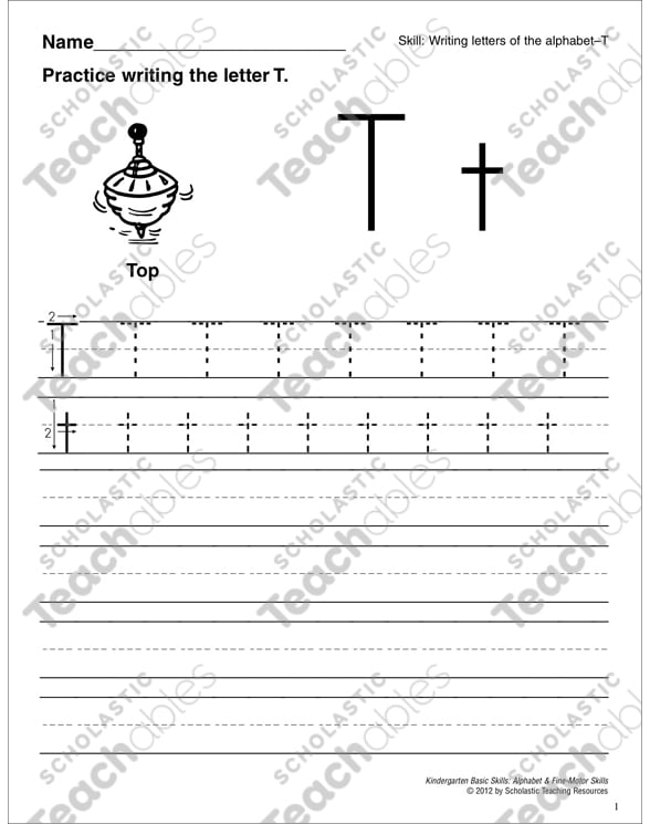 Learning the Letter T: Basic Skills (Alphabet) | Printable Skills Sheets