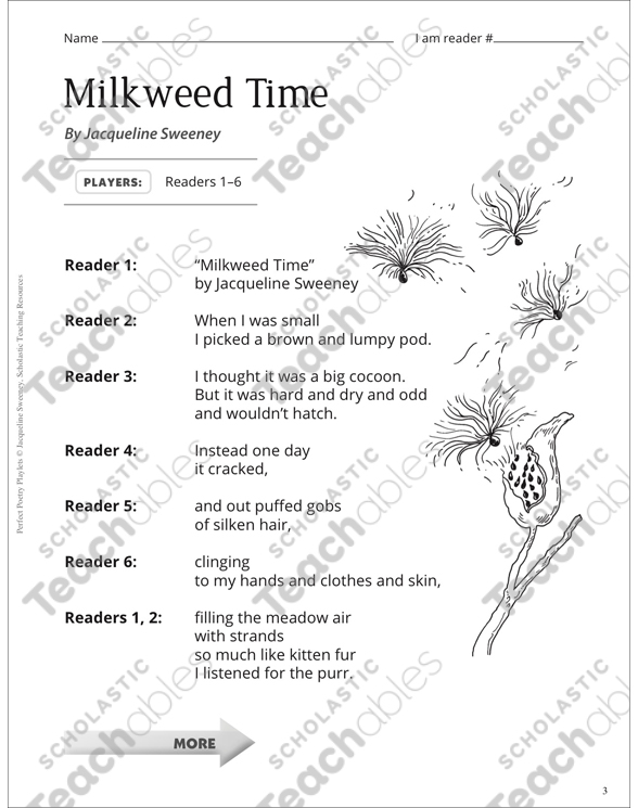 Milkweed Time: Autumn Poetry Playlet | Printable Texts, Lesson Plans ...