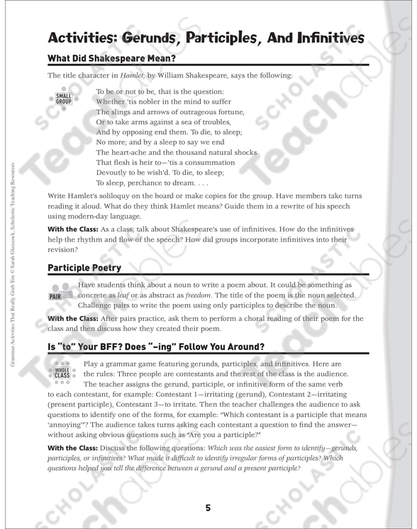 Gerunds Participles And Infinitives Grammar Minilesson Gerund