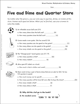 Division Money Worksheets Five & Dime & Quarter Store (Multiplication