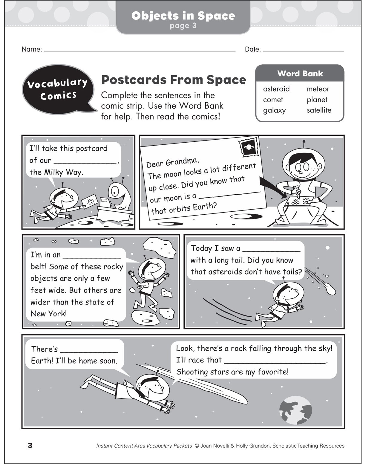 Objects in Space: Science Vocabulary | Printable Skills Sheets
