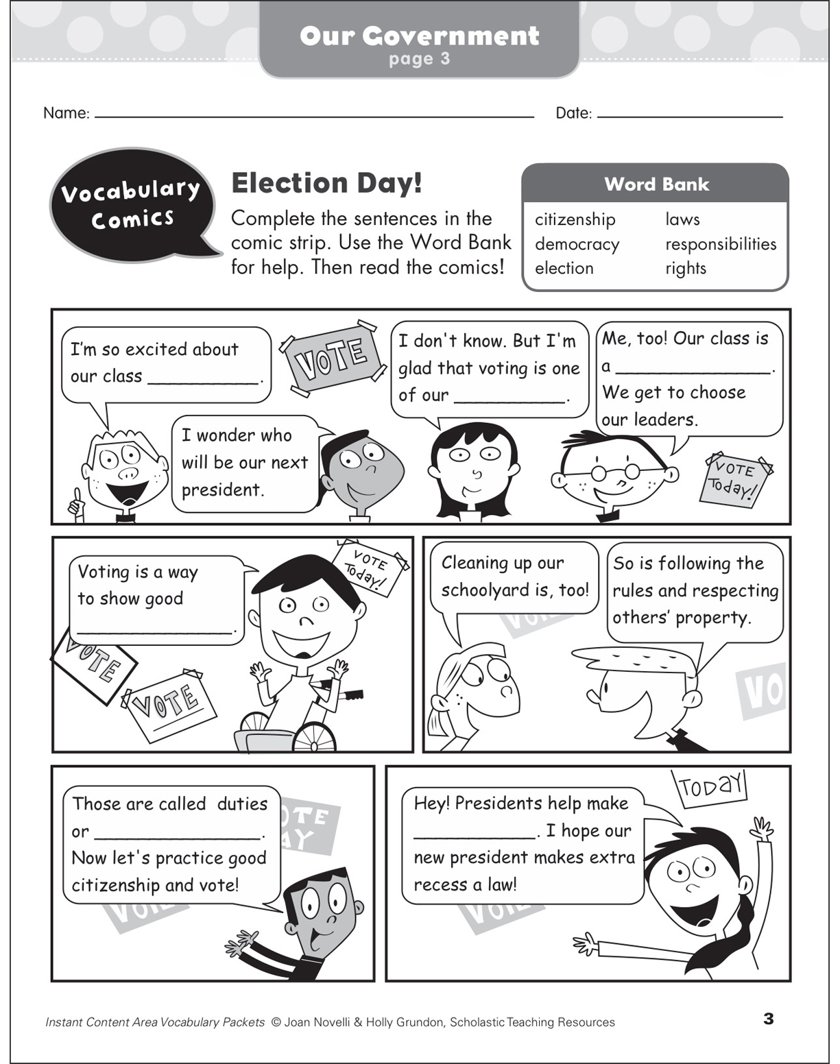 Our Government: Social Studies Vocabulary | Printable Skills Sheets