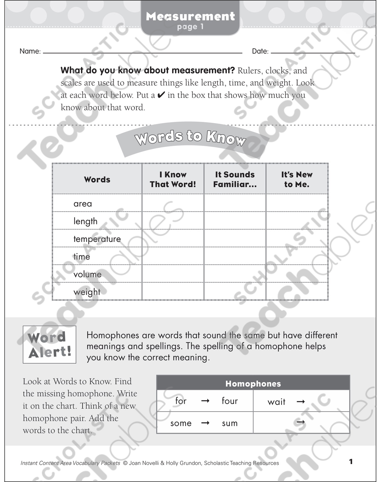 Measurement: Math Vocabulary | Printable Skills Sheets