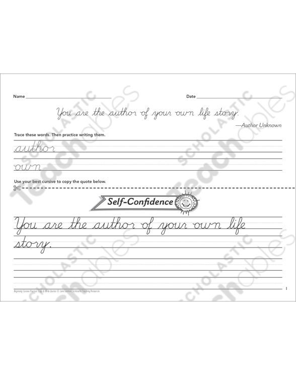 Self-Confidence: Cursive Writing Quotations | Printable Skills Sheets