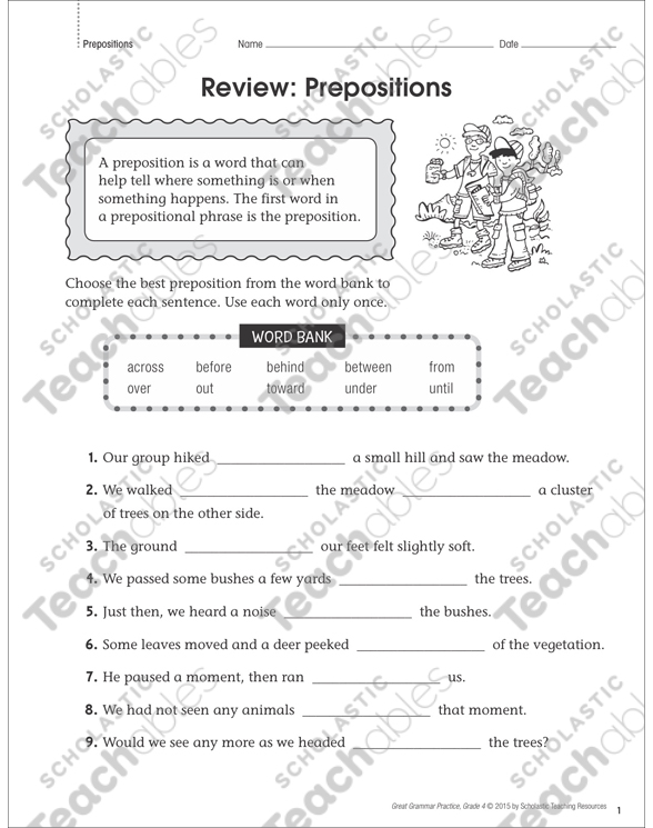 preposition examples year 4