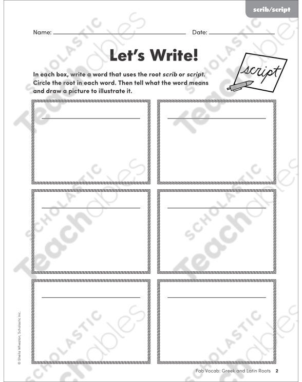 Fab Vocab Packet: scrib/script, spec/spect, tain | Printable Skills Sheets