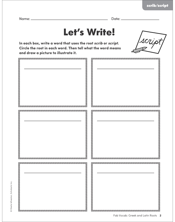 Fab Vocab Packet: scrib/script, spec/spect, tain | Printable Skills Sheets