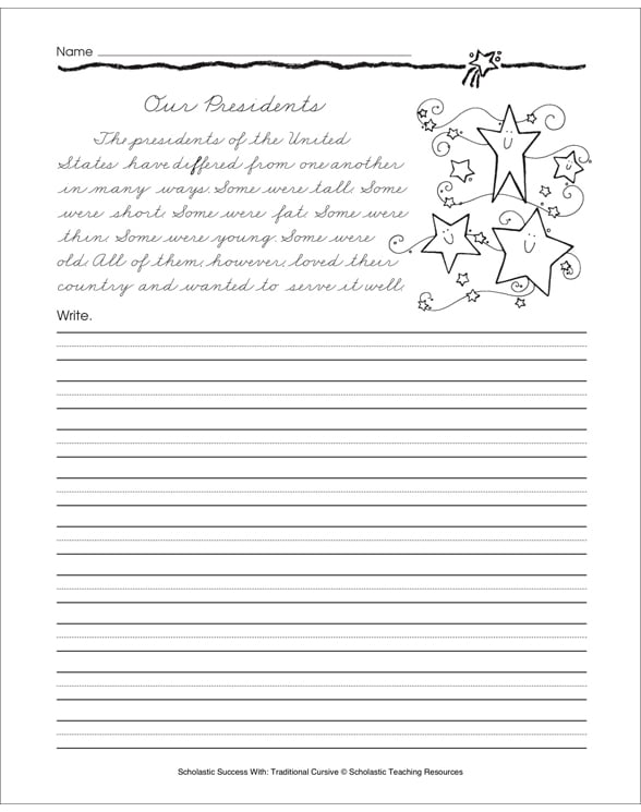 Our Presidents: Traditional Cursive Practice Page | Printable Skills Sheets