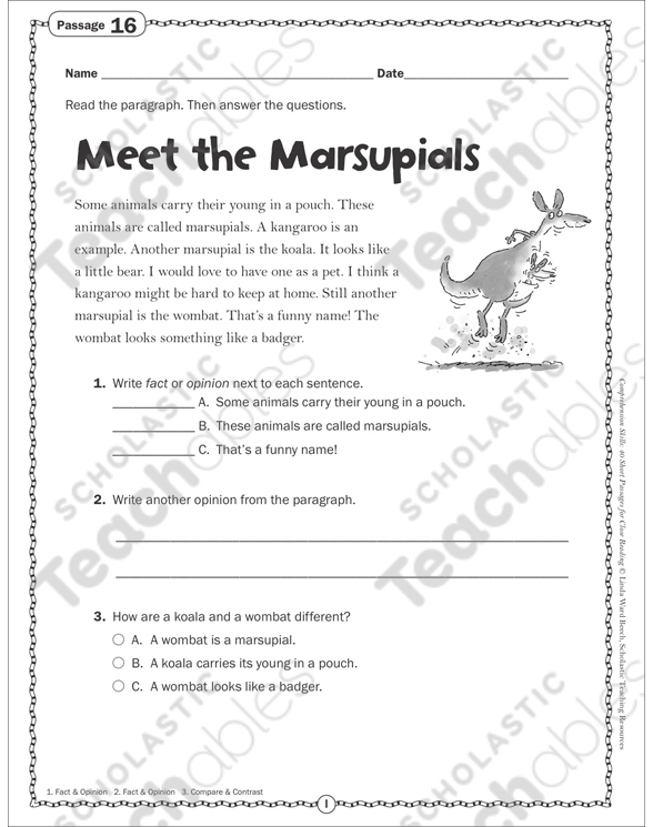Meet the Marsupials: Close Reading Passage | Printable Skills Sheets ...