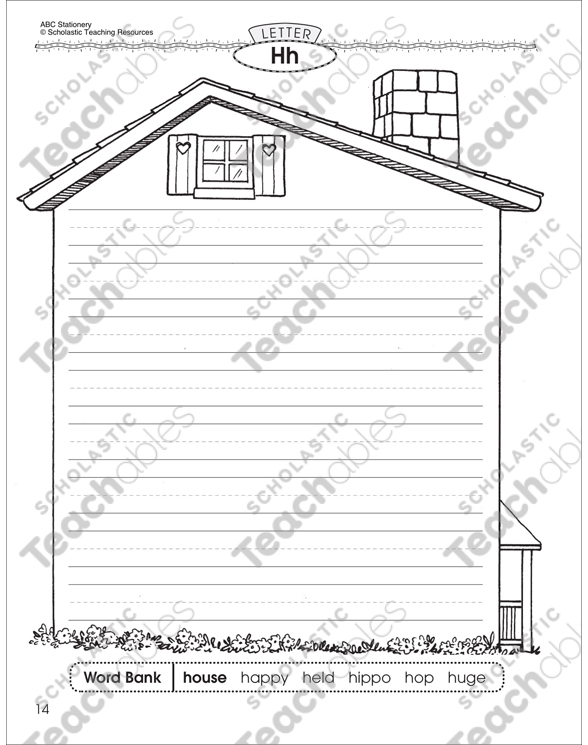 The house (Letter Hh): Alphabet Stationery | Printable Lined Stationery