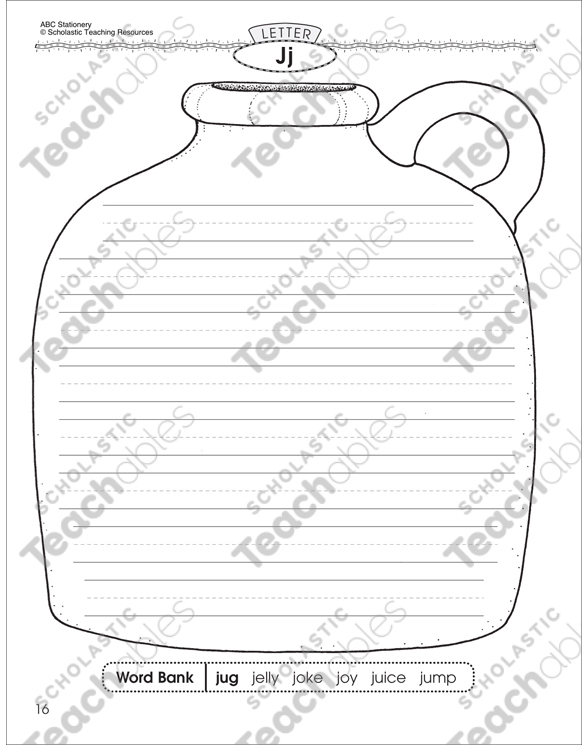 The jug (Letter Jj): Alphabet Stationery | Printable Lined Stationery