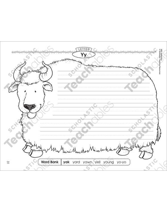 The yak (Letter Yy): Alphabet Stationery | Printable Lined Stationery