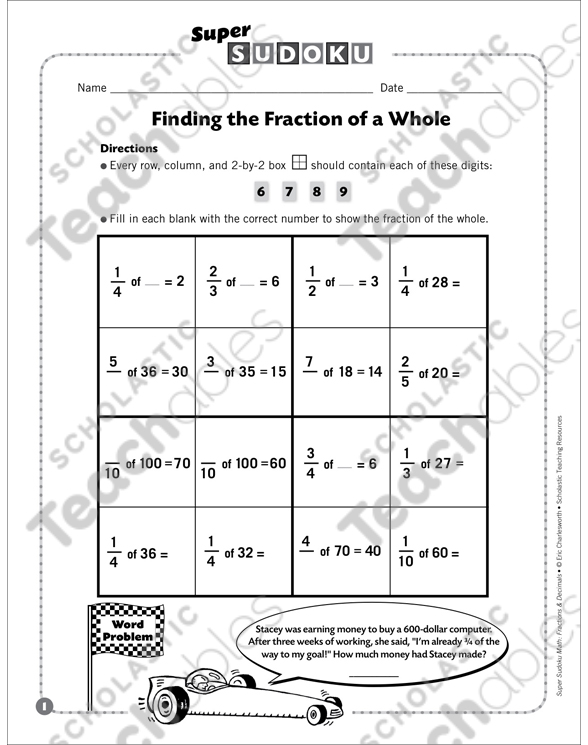 Sudoku Puzzle & Word Problem: Finding the Fraction of a Whole ...