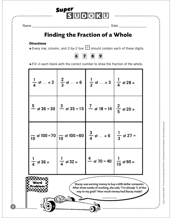 Sudoku Puzzle & Word Problem: Finding the Fraction of a Whole ...