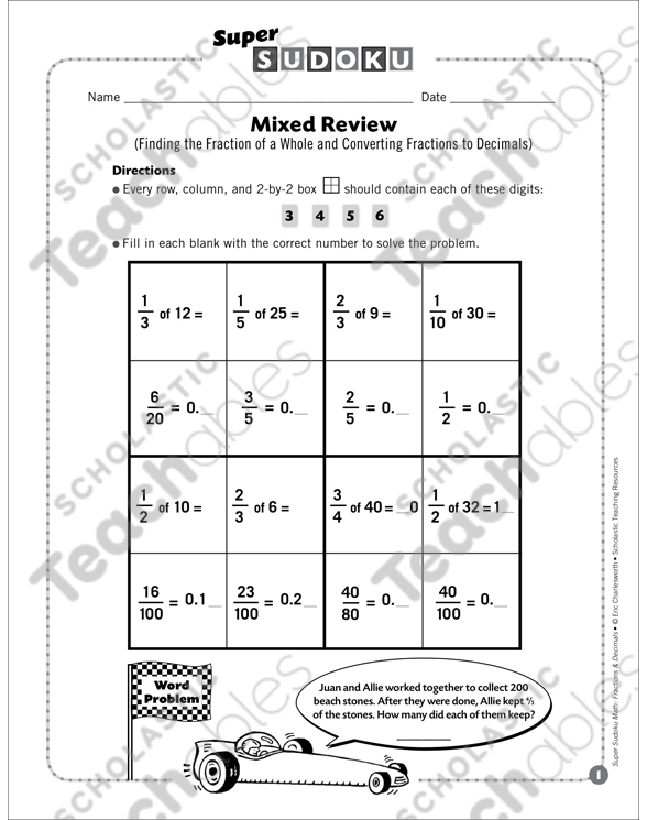 Sudoku Puzzle: Mixed Review (Finding the Fraction of a Whole and ...