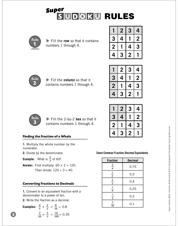 Sudoku Puzzle: Mixed Review (Finding the Fraction of a Whole and ...