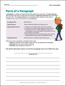 Parts Of A Paragraph Worksheet Lucky To Learn Writing Unit 1