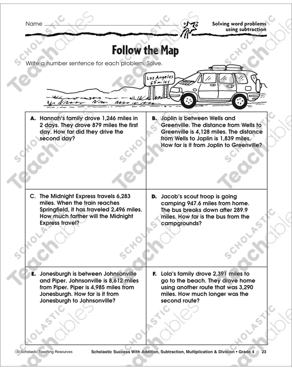 Follow The Map Solving Word Problems Using Subtraction Printable