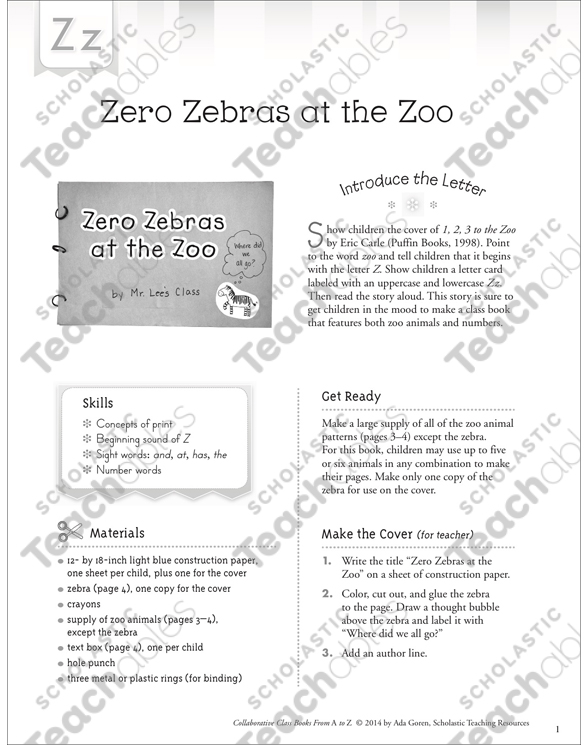 Zero Zebras at the Zoo: Letter Z Collaborative Class Book | Printable ...