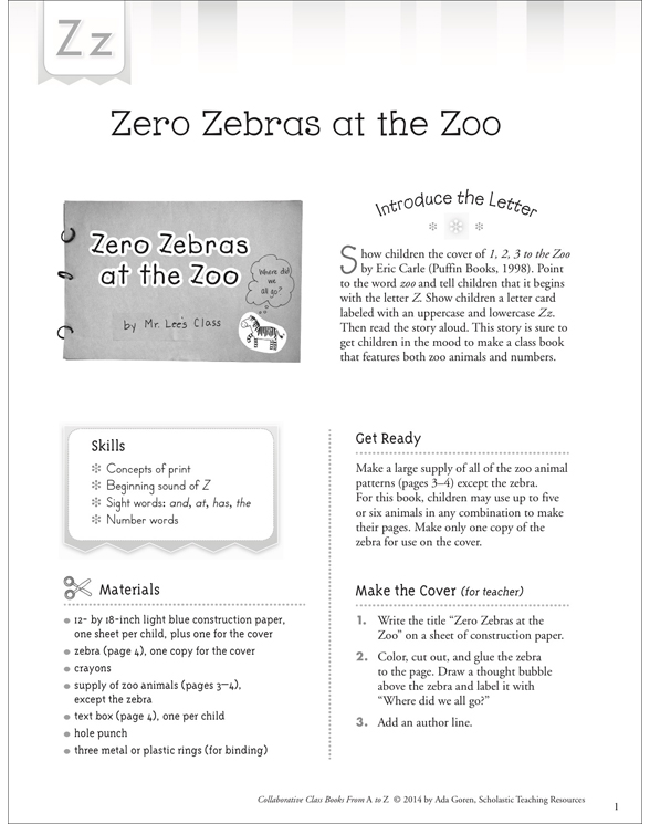 Zero Zebras at the Zoo: Letter Z Collaborative Class Book | Printable ...