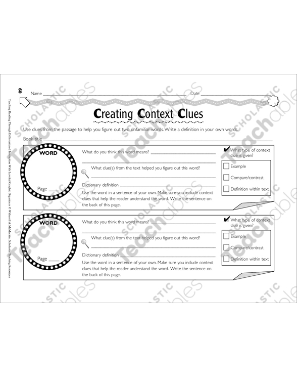 Context Clues Graphic Organizer Fourth Grade