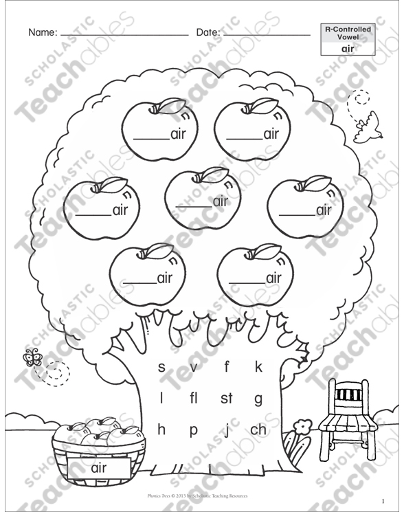 R-Controlled Vowel (air): Phonics Tree | Printable Skills Sheets