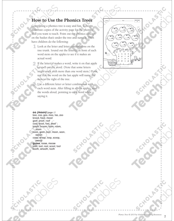 Variant Vowel (oo-Moon): Phonics Tree | Printable Skills Sheets