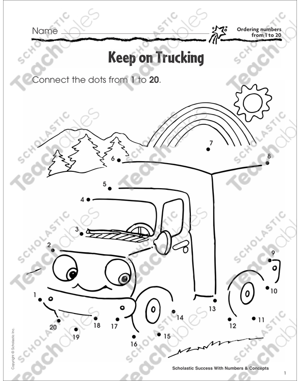Keep on Trucking (Ordering Numbers 1-20) | Printable Skills Sheets