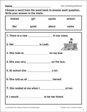 Finish The Sentence Worksheet - Worksheets For Kindergarten