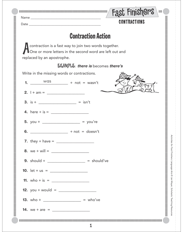 Contraction Action (Contractions) | Printable Skills Sheets