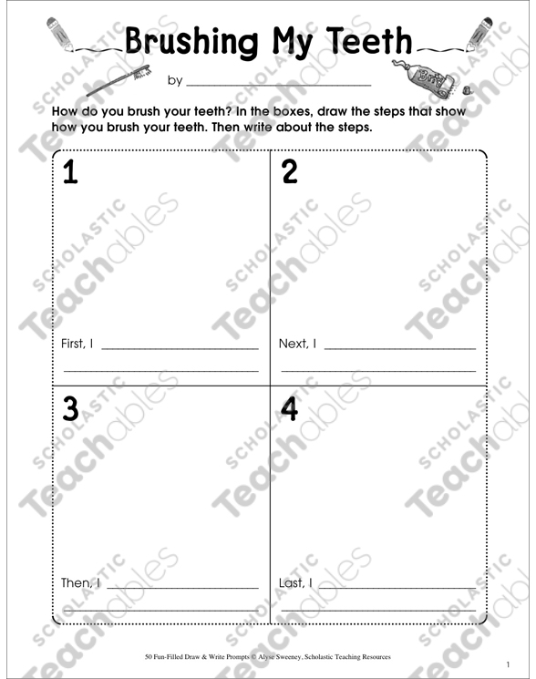 Brushing My Teeth: Draw and Write Prompt | Printable Skills Sheets