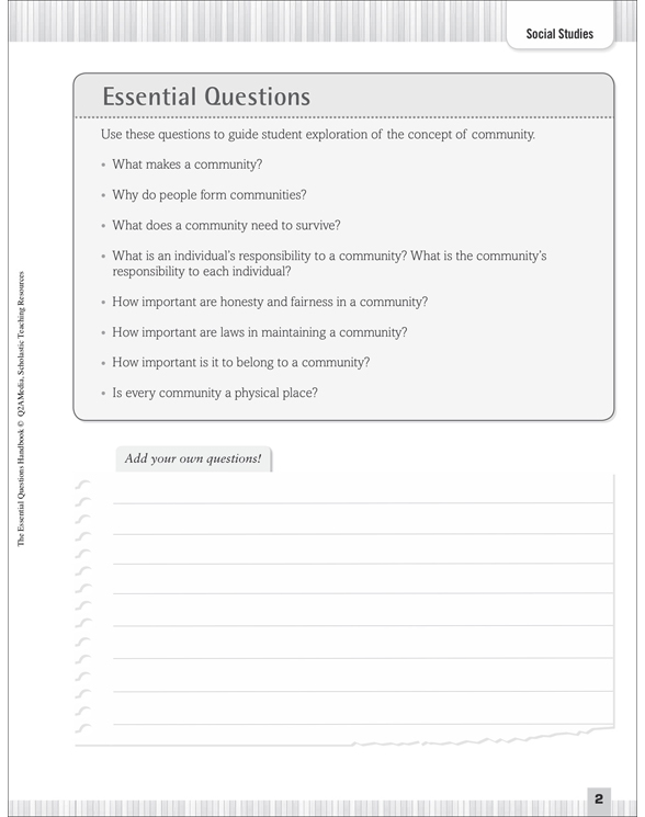 Essential Questions for Social Studies: Community | Printable Lesson ...