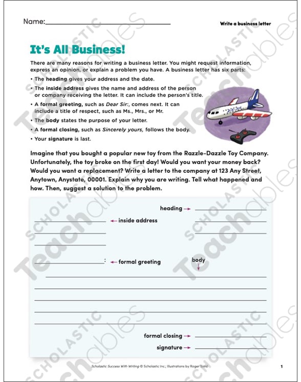 Business Letter Format Scholastic Letter Writing Skills: Practice Page