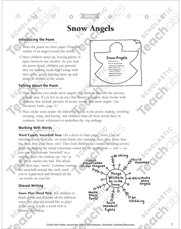 Snow Angels Poetry Winter Poem Freebie