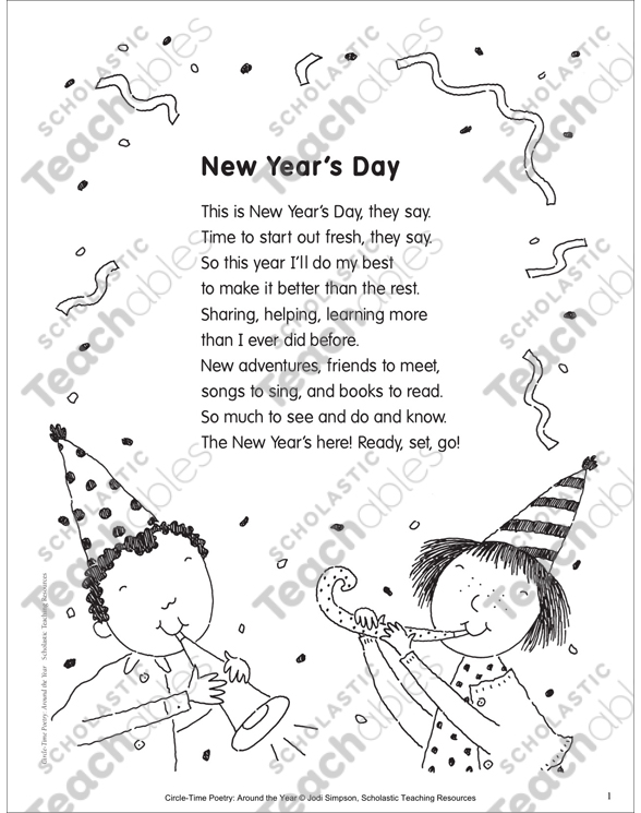 New Year's Day: Poem and Activities | Printable Lesson Plans, Ideas ...