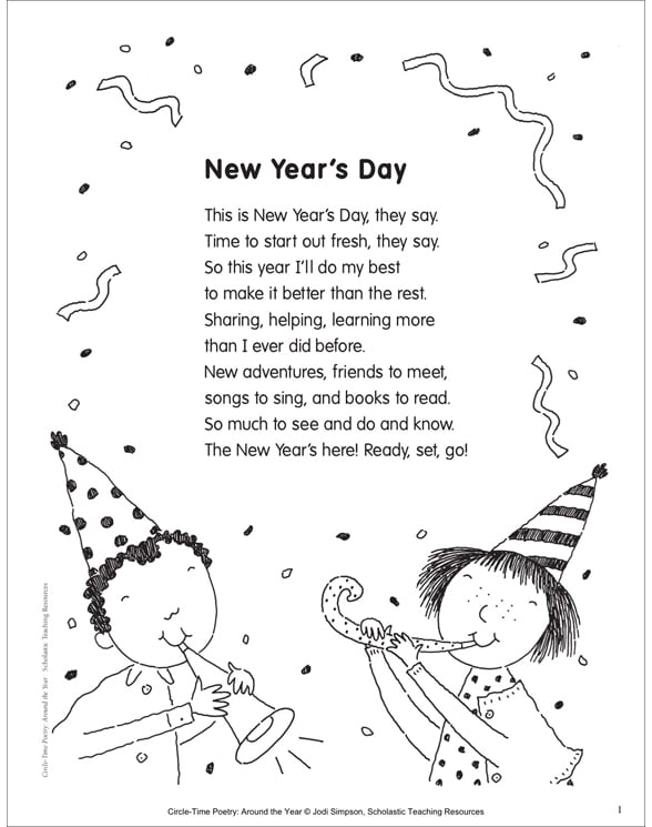 New Year's Day: Poem and Activities | Printable Lesson Plans, Ideas ...