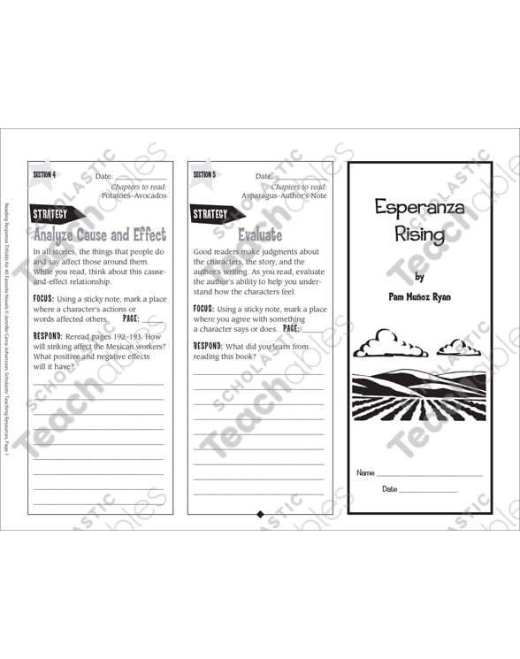Esperanza Rising: Reading Response Trifold | Printable Bookmarks ...