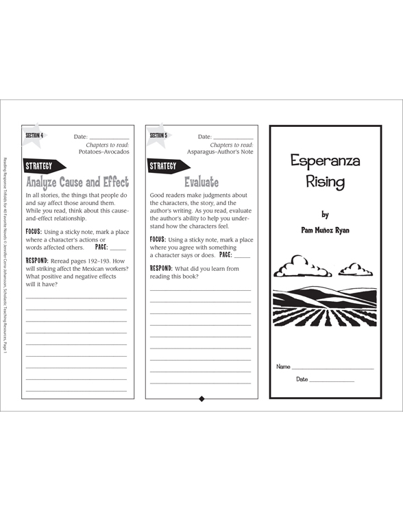 Esperanza Rising: Reading Response Trifold | Printable Bookmarks ...