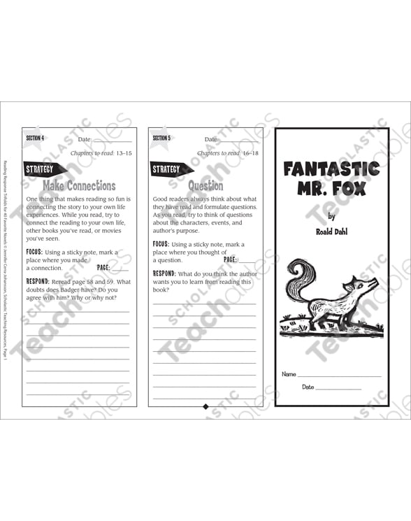 Fantastic Mr. Fox: Reading Response Trifold | Printable Bookmarks ...